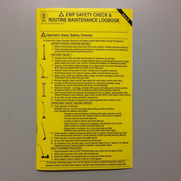 EWP Log Book - BPF Equipment